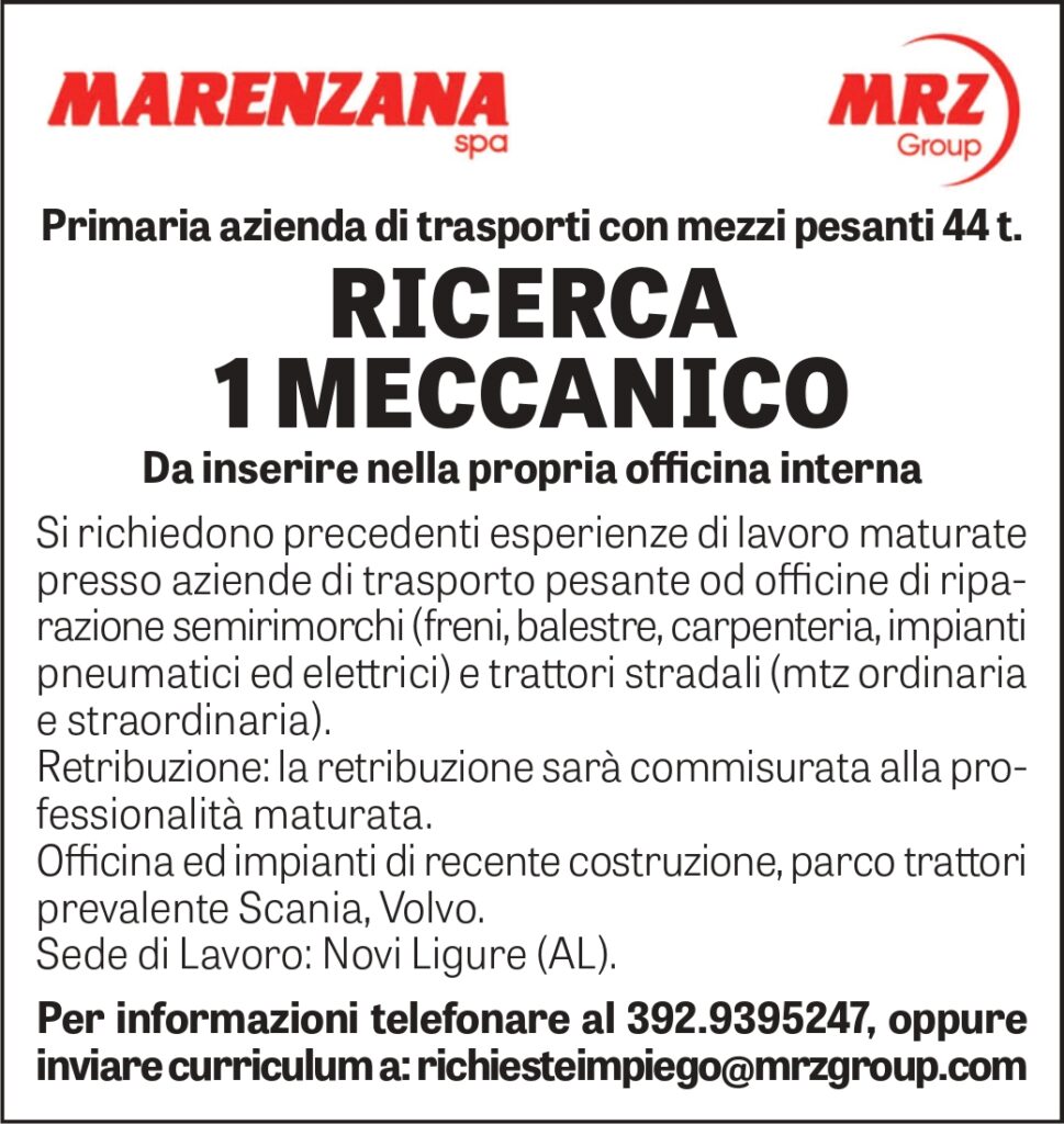 Annuncio di lavoro: azienda di trasporti ricerca 1 meccanico ...
